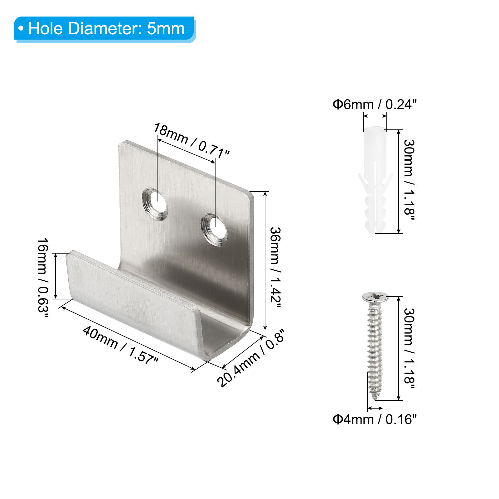 6 Set Tile Hanger Bracket 1.6x1.4" with Screw L Size, Silver Tone ...