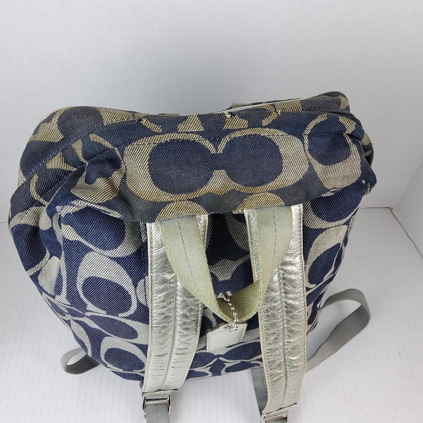 Coach 77171 Signature Blue Denim Silver Backpack Bookbag | eBay
