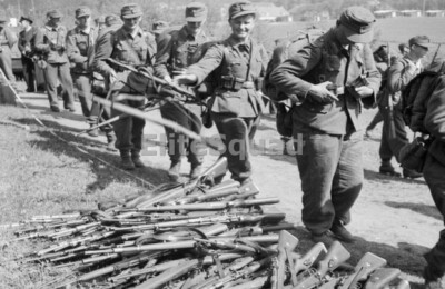 WW2 Picture Photo German soldiers give up weapons after surrender 0361 ...