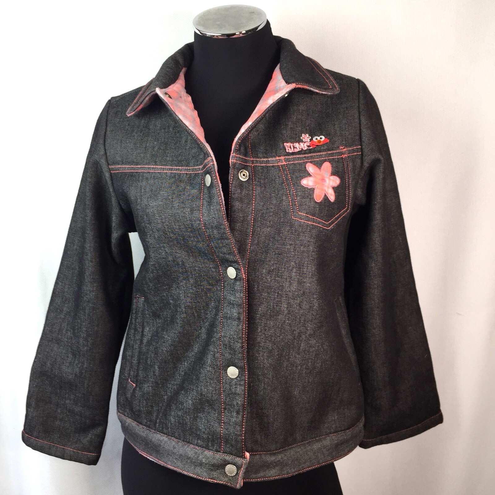 Sesame Street Korea Elmo Fleece Lined Denim Preppy Ja… - Gem