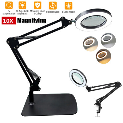 10X Magnifier LED Lamp Magnifying Glass Desk Light Reading Lamp with ...