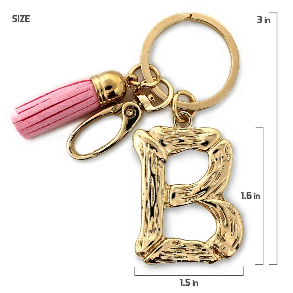 Bamboo Initial Letter Alphabet Key Chain, Keychain, Bag Charm with Pink ...