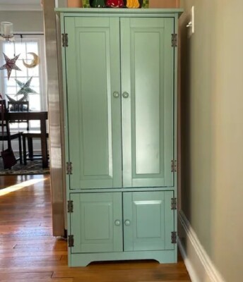 Wood Pantry Kitchen Utility Cabinet Retro Green Shelves 4 Door Laundry ...