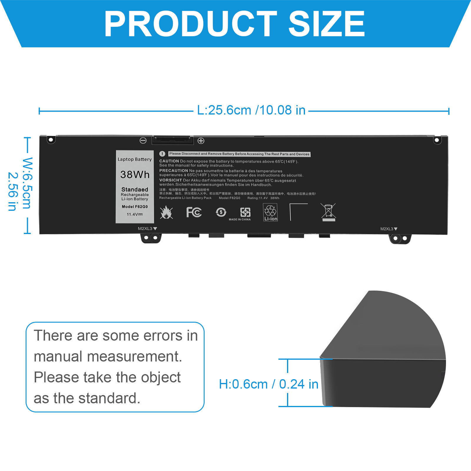 F62G0 F62GO Battery for Dell Inspiron 13 7000 7370 7380 7386 5370 7373 ...