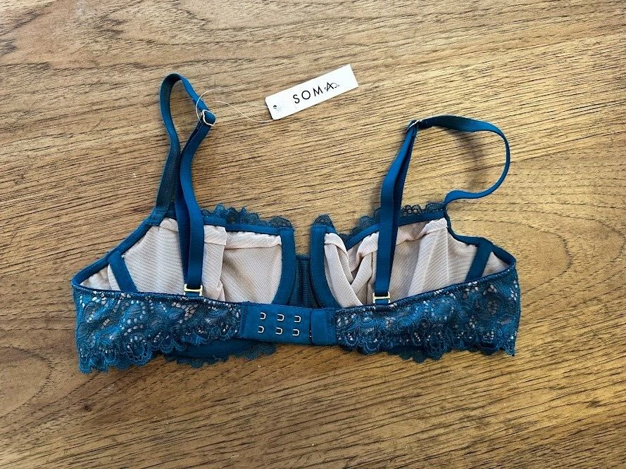 SOMA Intimates Gulf Side Blue Lace 38B Unlined With Lace Balconette Bra ...