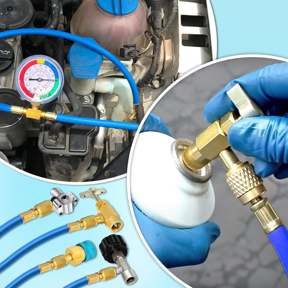 AC R134A R1234YF Refrigerant Recharge Hose Kit, AC R134a 1234yf Gauge ...