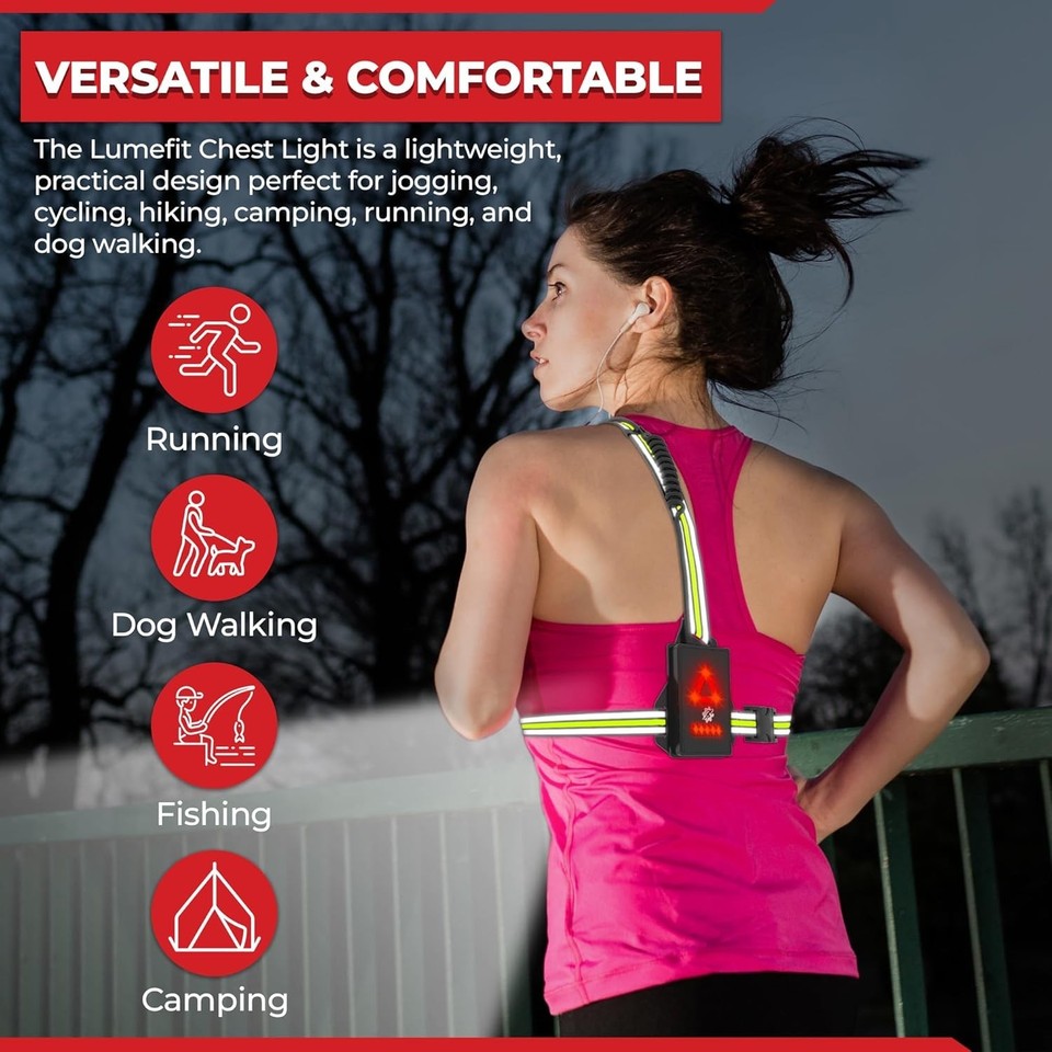 LUMEFIT Running Lights for Runners with Reflective Vest Rechargeable ...
