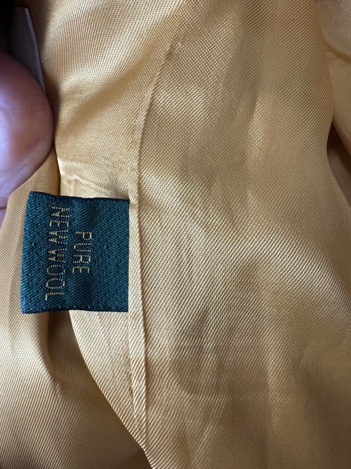 MAGEE Windowpane Yellow Beige Plaid Check HACKING Blazer Wool Jacket XL ...