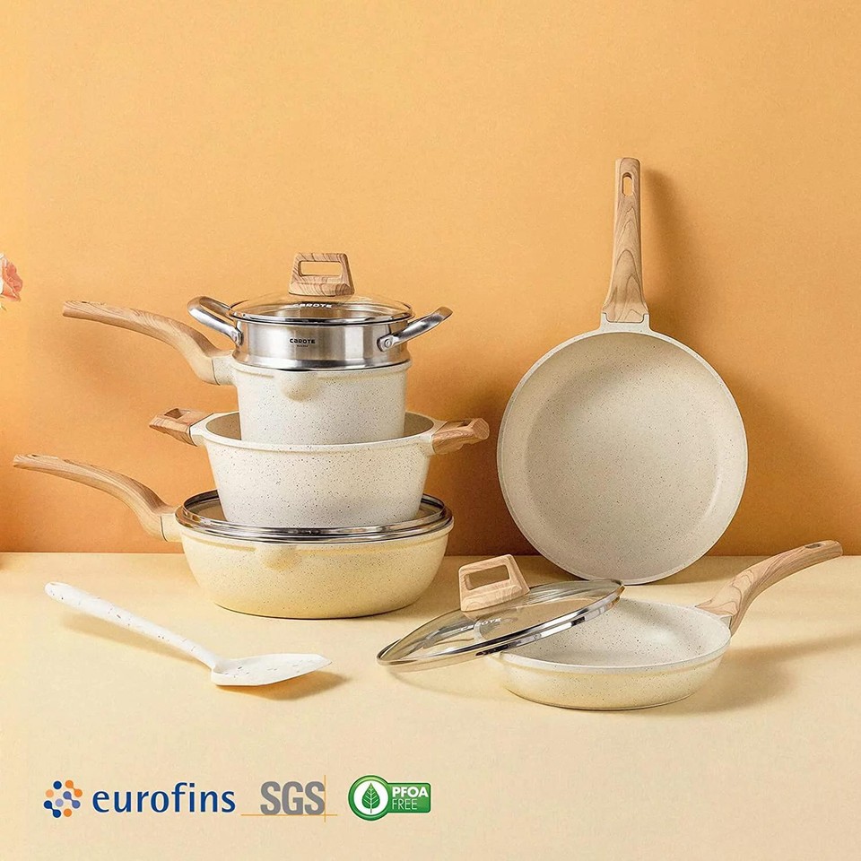 10-Piece White Granite Nonstick Cookware Set Pots And Pans Set With ...