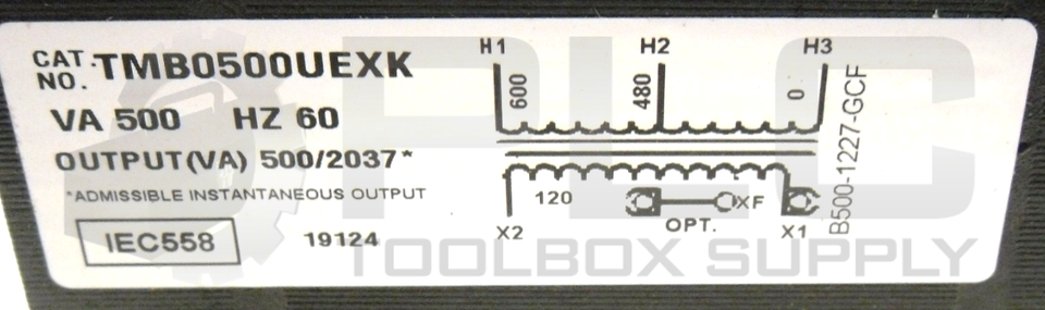 NEW TRANSFAB TMS TMB0500UEXK CONTROL TRANSFORMER 500VA PRIMARY 480/600 ...