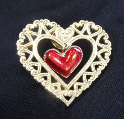Heart Shaped Cut Out Charm Gold Tone Brooch Pin | eBay
