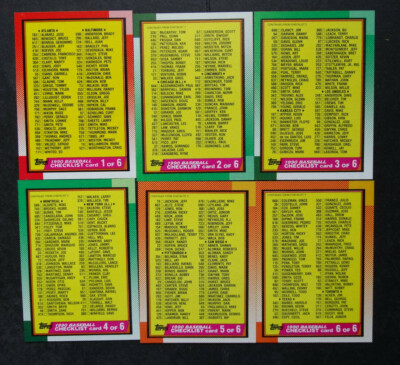 1990 Topps Checklist Team Set of 6 Baseball Cards | eBay