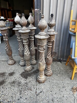 9 cast iron fence posts c1880/90 vintage 47” H x 8.5” dia READ ...