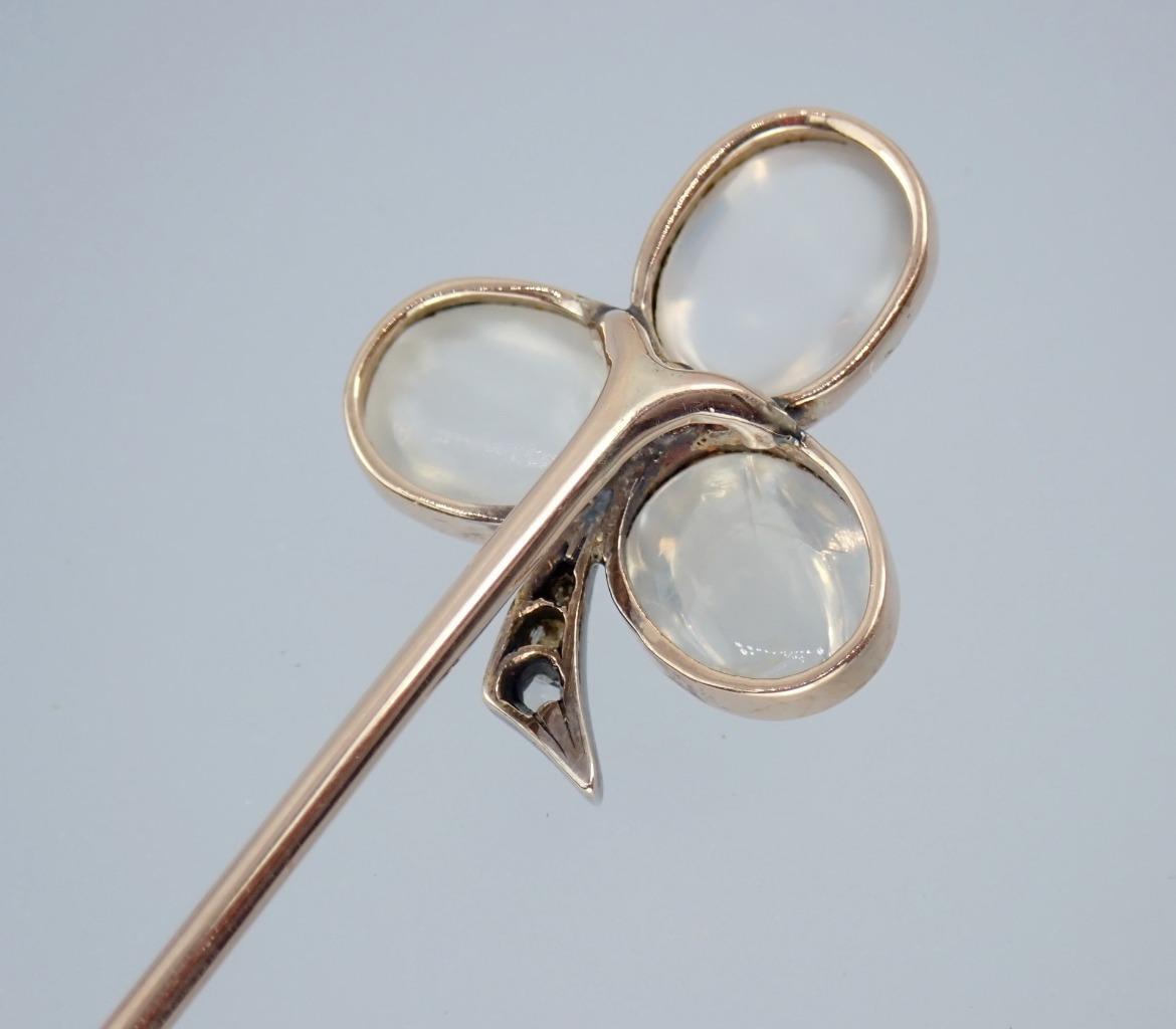 Lucky Antique Victorian 9K Rose Gold Moonstone Diamond Shamrock Stick ...