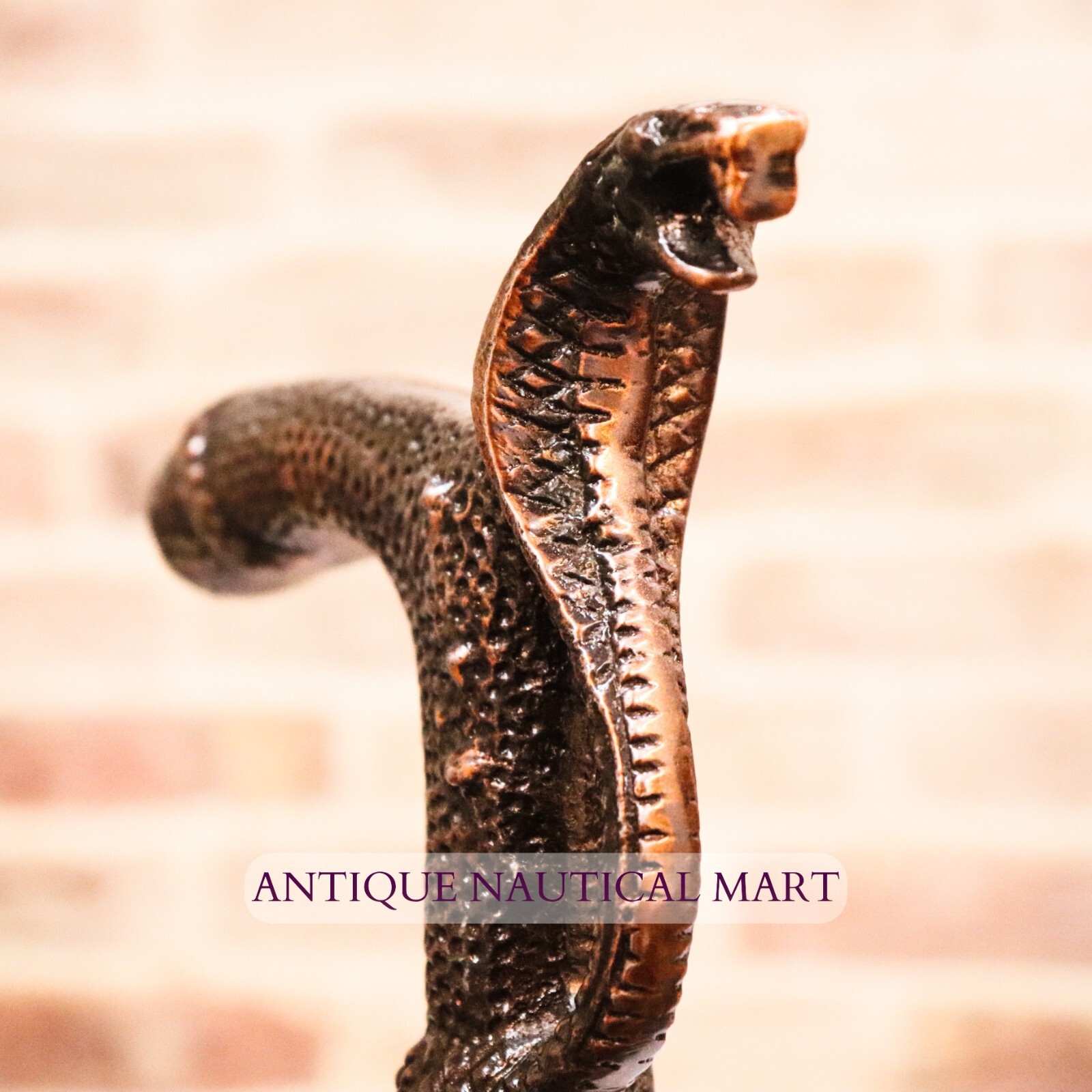 Metal Cobra Snake Head Handle Wood Walking stick cane… - Gem