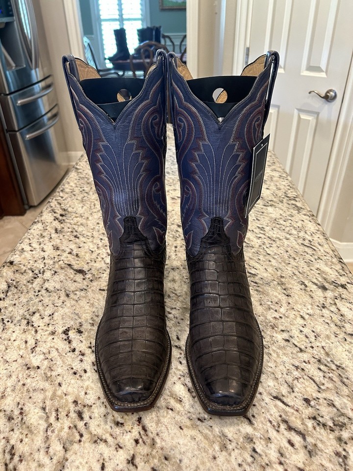 🔥🔥Lucchese GY Classics 9D Caiman🐊 Ultra Belly Suede Chocolate/Navy Blue ...