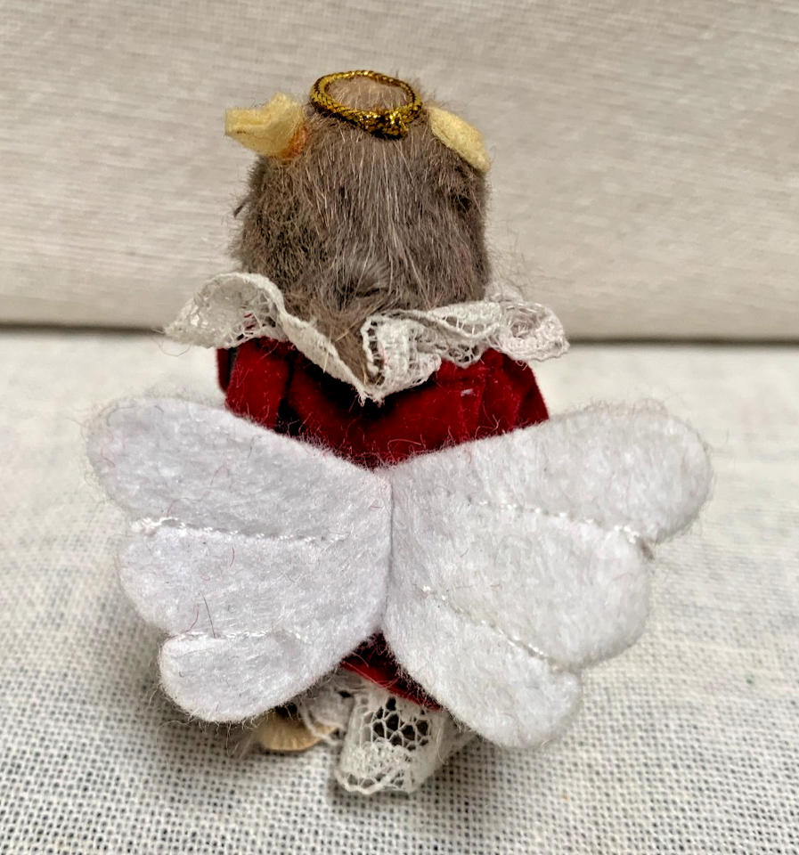 Vintage RUSS Real Fur Christmas Angel MOUSE w/Red Velvet Dress Wings ...