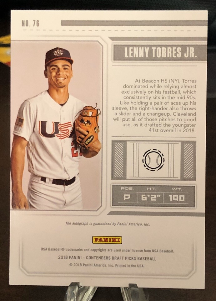 LENNY TORRES JR. 2018 Panini Contenders Picks DRAFT Ticket AUTO INDIANS ...