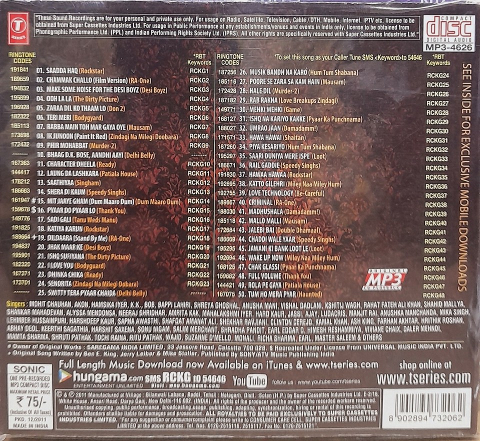 Its Rocking 2011 - Bollywood Hindi Songs MP3, Mohit Chauhan, K.K, Akon ...