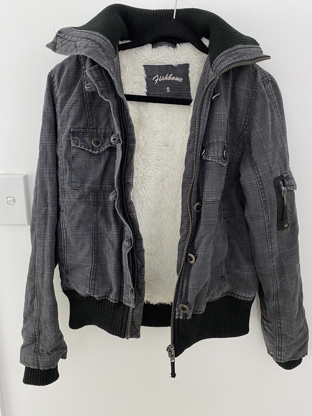 Fishbone Small Washed Black Check Cotton Jacket Fleec… - Gem