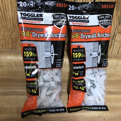 2 Pack Toggler 50550 TC Hollow Wall Anchors, 5/8-3/4-In. 20pc Each New ...