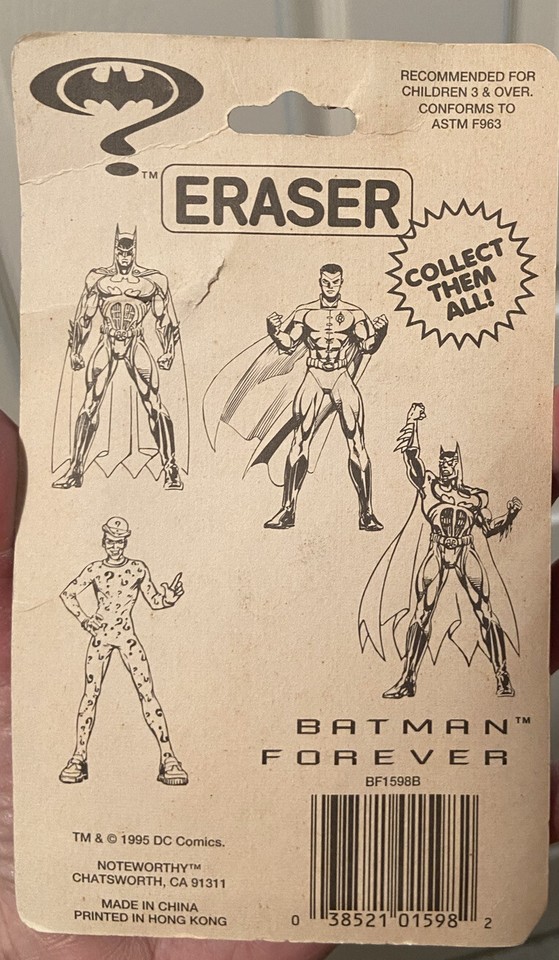 Vintage “Batman Forever” 1995 DC Comics 3.5” BATMAN Eraser NEW and ...
