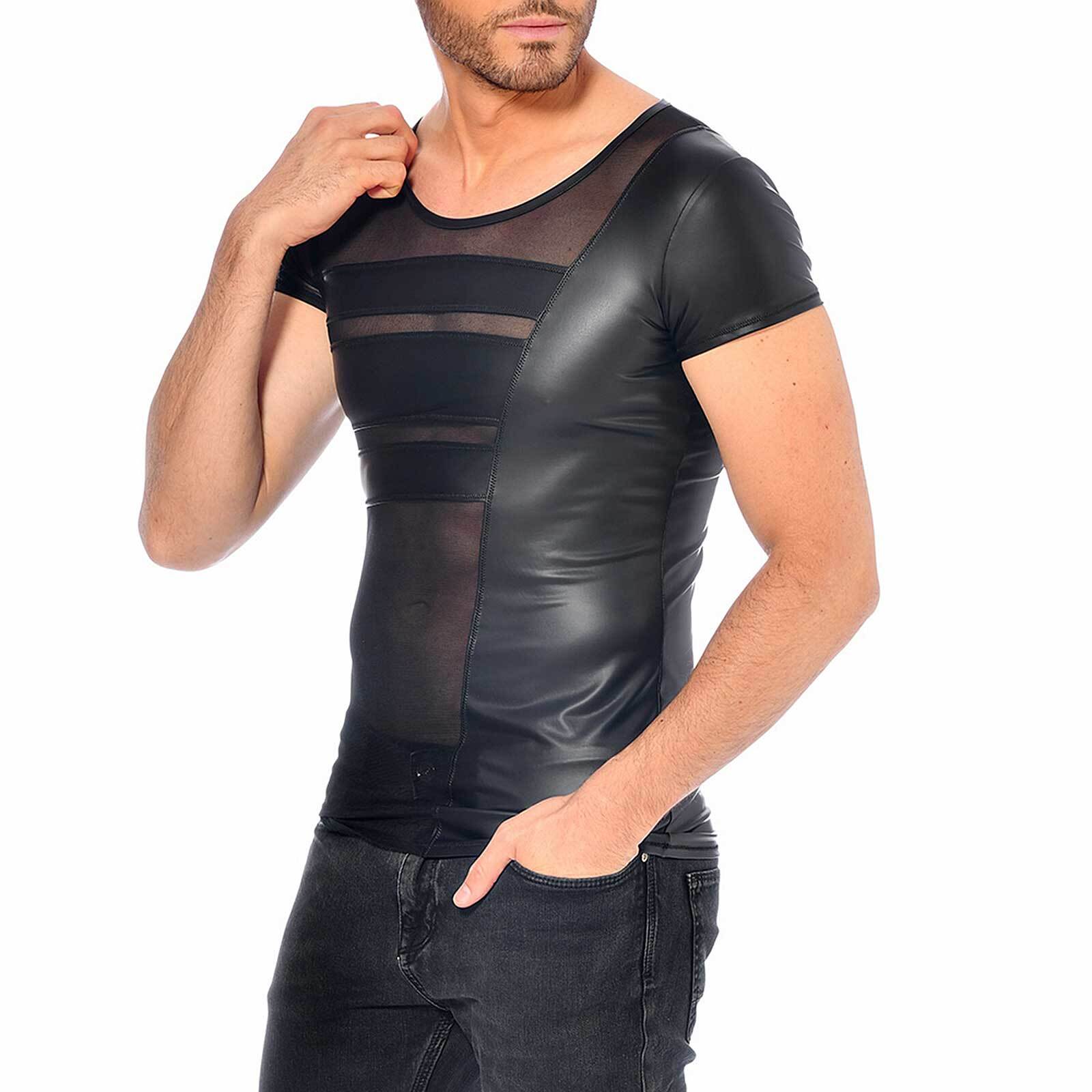 PATRICE CATANZARO Herren Netz-Top Benjen T-Shirt Wetlook Kunstleder ...