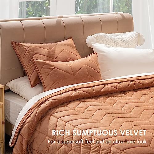 3 Pieces Luxurious Queen Velvet Quilts, Full/Queen (92" x 96") Burnt ...