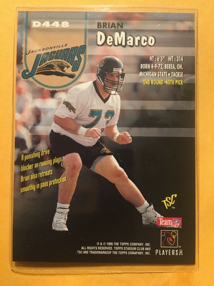 1995 Topps Stadium Club #D448 Jaguars Brian DeMarco Rookie Football ...