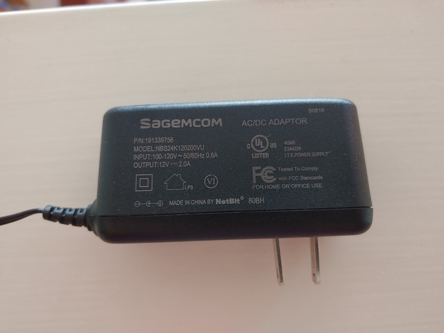 Sagemcom Netbit AC/DC Power Supply Adapter 12V 2A 24W NBS24K120200VU ...