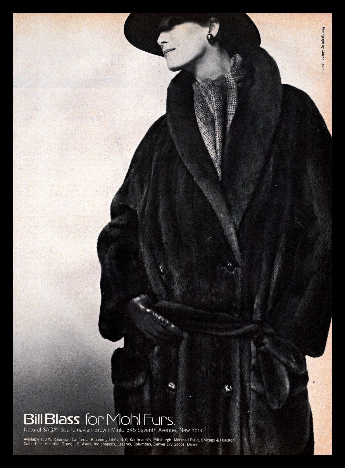 1982 Bill Blass Mohl Furs Brown Mink Woman Fashion Vintage Photo PRINT ...