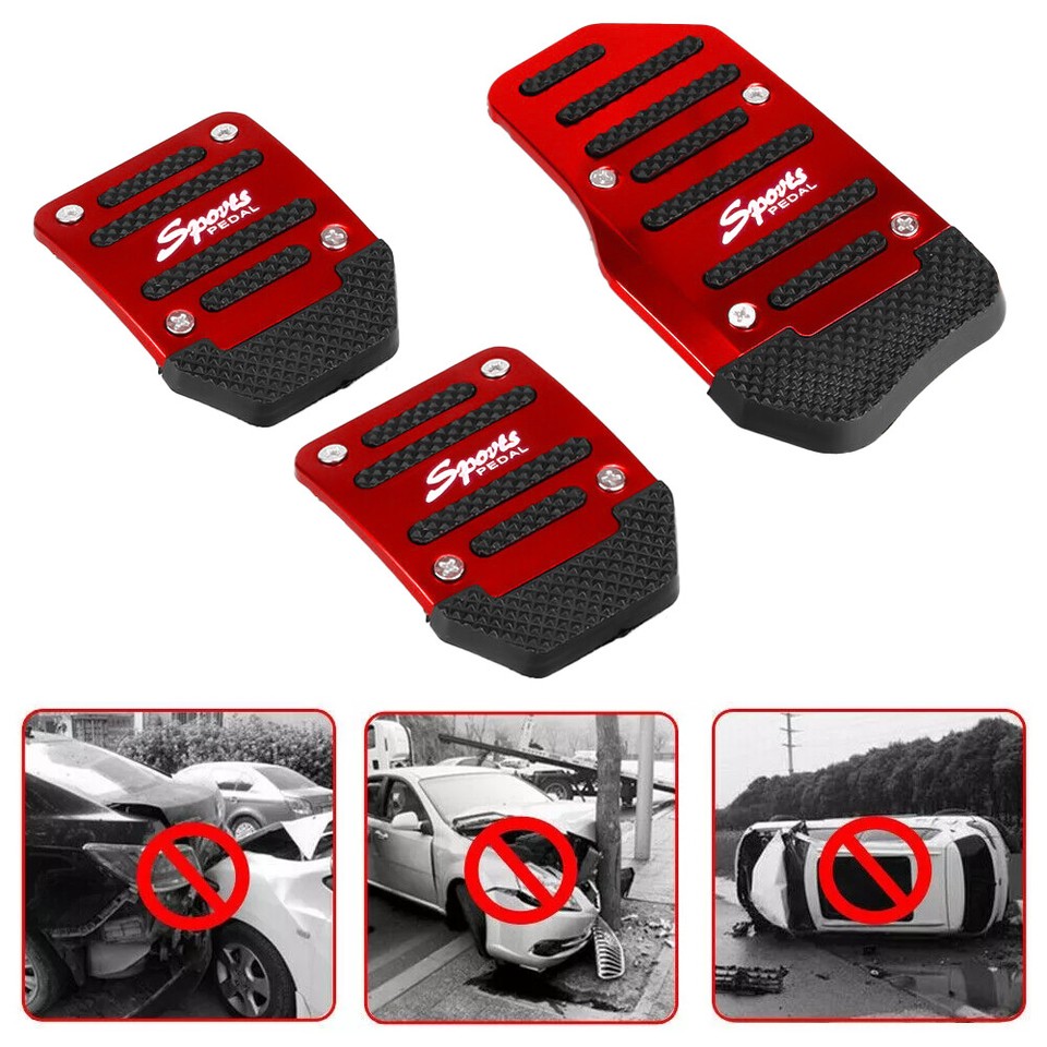 3X Red Non-Slip Gas Manual Brake Foot Pedal Cover Pad Car Accessories ...