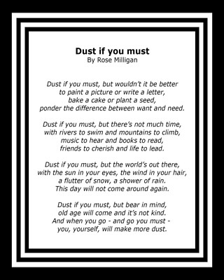 DUST IF YOU MUST - ROSE MILLIGAN POEM / VERSE - UNFRAMED A4 PRINT ...