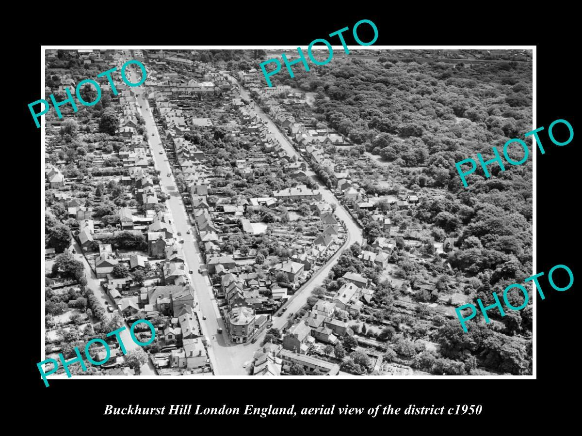 OLD POSTCARD SIZE PHOTO BUCKHURST HILL LONDON ENGLAND AERIAL VIEW c1950 ...