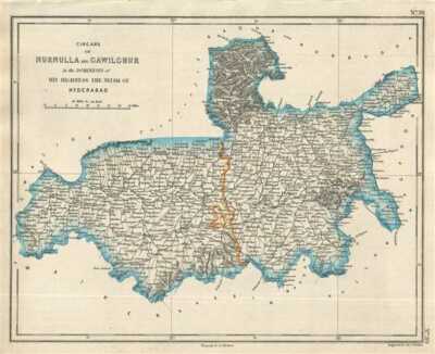 1854 Pharoah Map of Akola, Amravati, Buldhana Districts in Maharashtra ...