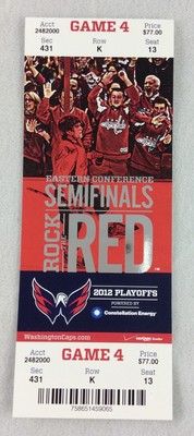 NHL 2012 Washington Capitals Semifinals Home Game 4 Phantom Full Ticket ...