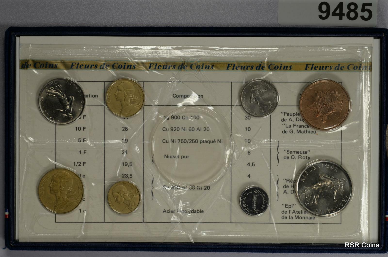 1975 FRANCE 8 COINS FLEURS DE COINS MONNAIE DE PARIS NO SILVER 50 FRANC ...