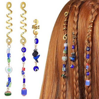 Hair Braid Rings 3pcs Blue Evil Eye Hair Jewelry Dreadlock Long Gold ...