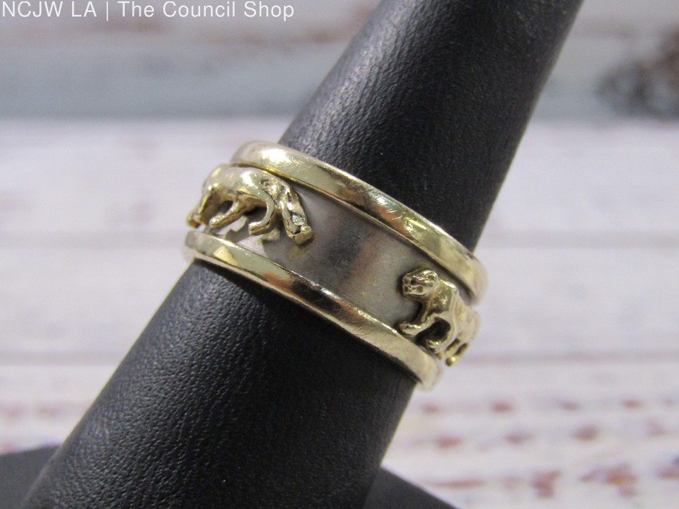 Vintage 14k Yellow Gold 10mm Panther Band Ring Size 8.5 | eBay