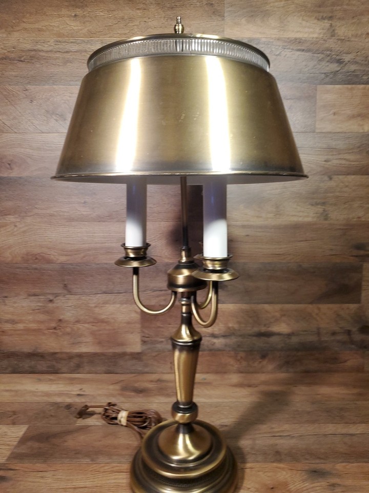 Vintage French 28" Brass Bouillotte Lamp Metal Shade Tole 3 Arm Table ...