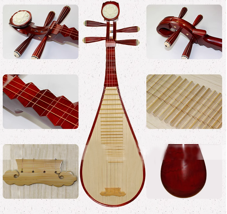 Redwood rosewood Pipa (Chinese 4-stringed lute, Biwa musical instrument ...