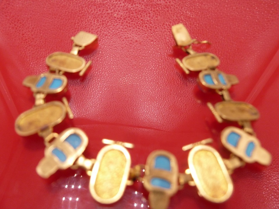 18 Karat Gold Scarab Beetle Turquoise Bracelet Egyptian Cartouche Made ...