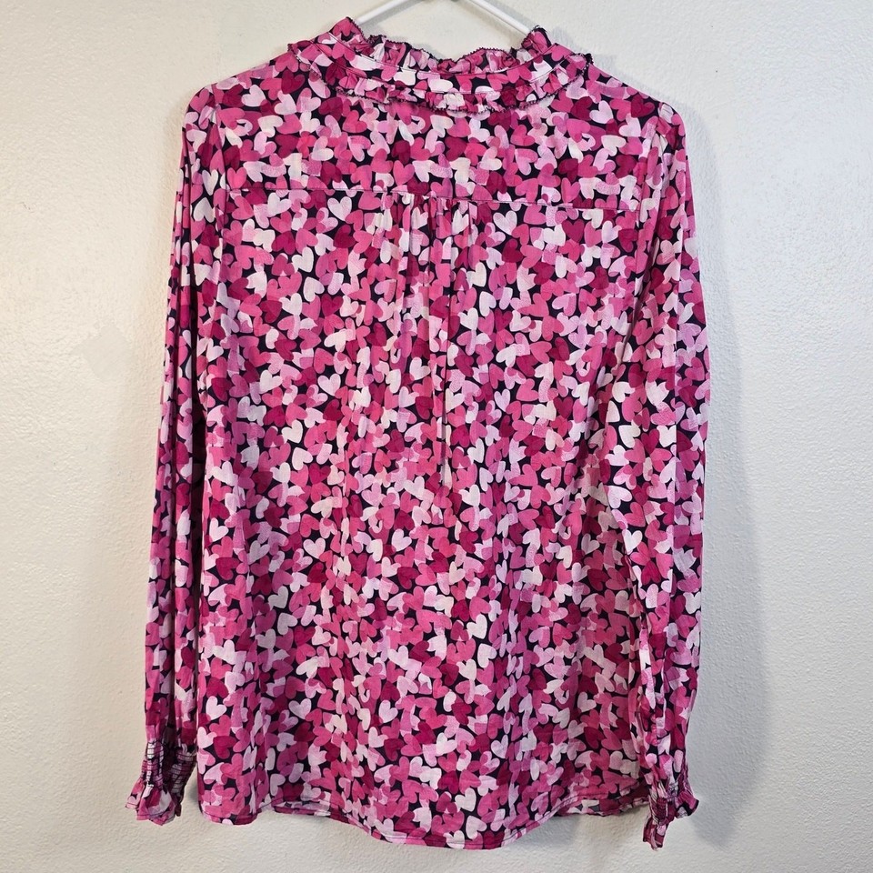 Talbots Blended Hearts Blouse Women's L Pink Smocked Cuff Ruffle Career ...