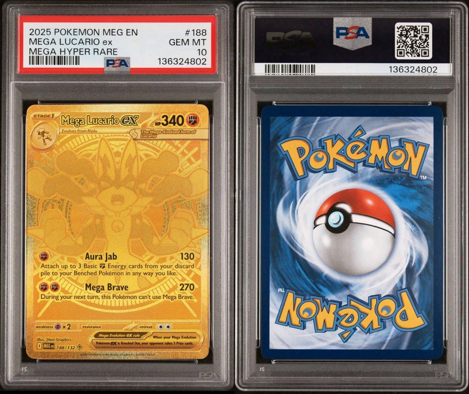 Pokémon Mega Lucario EX (Gold) Mega Hyper Rare 188 Mega Evolutions PSA ...