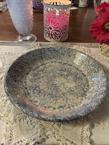 Vintage Roseville Friendship 9.5” Pottery Pie Plate Blue Sponge ...