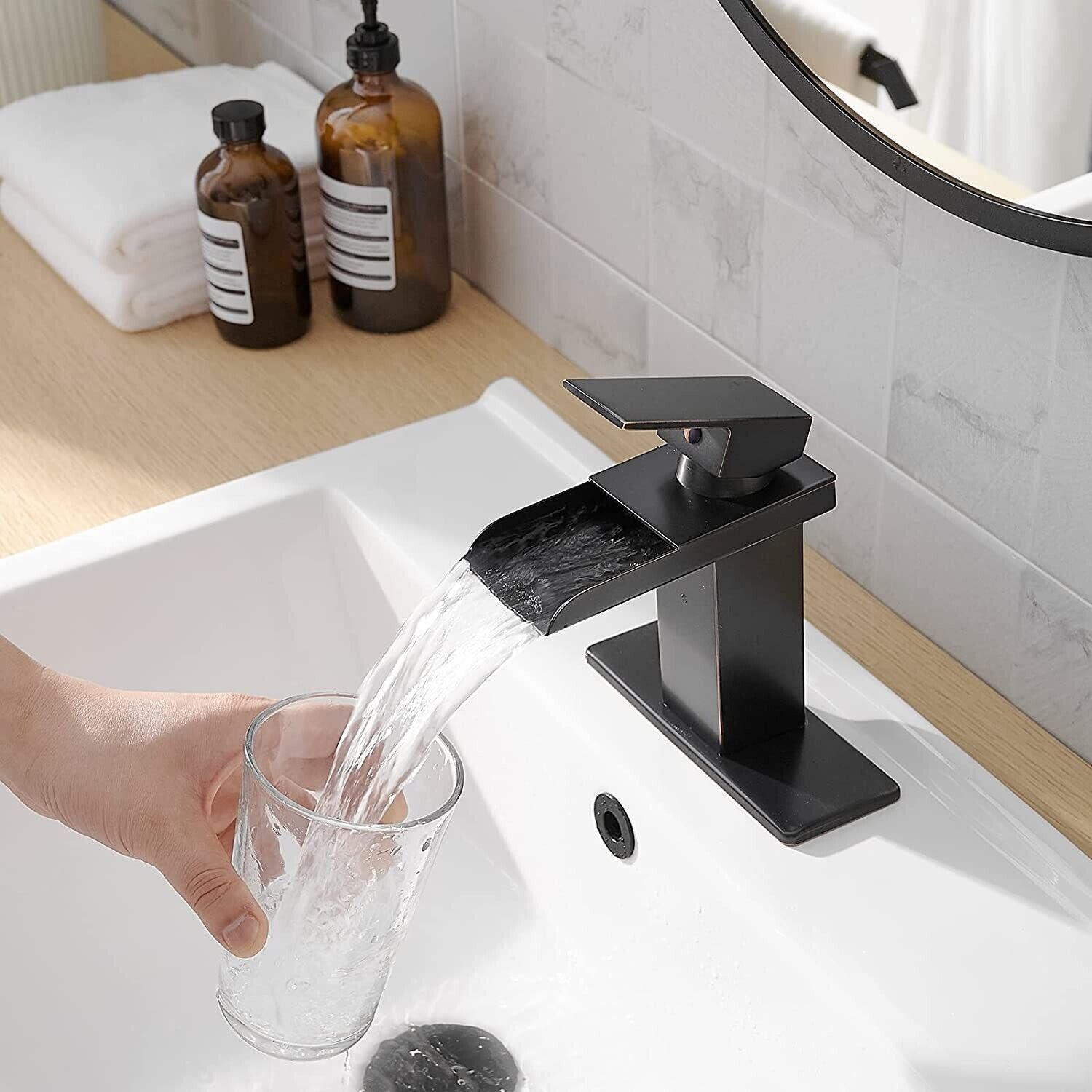 Bathroom Basin Sink Faucet Waterfall Single Handle Hole Vanity Mixer ...