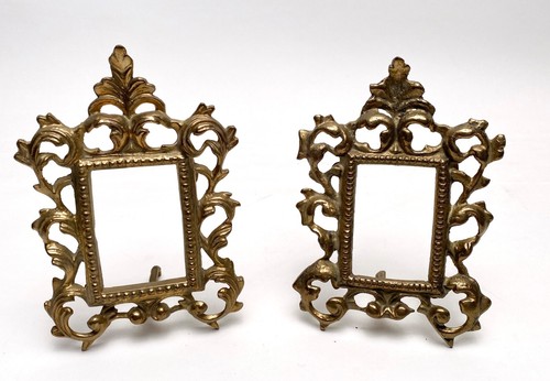 Two Vtg Victorian Rococo Gold Gilt Metal Picture Frames 2x3 photo, 5x7 ...