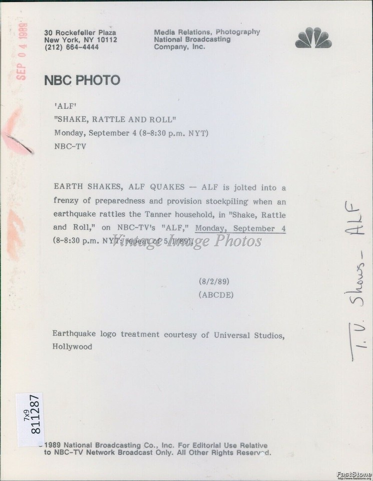 1989 Alf Shake, Rattle And Roll Earthquake Nbc Comedy Series Actor 7X9 ...