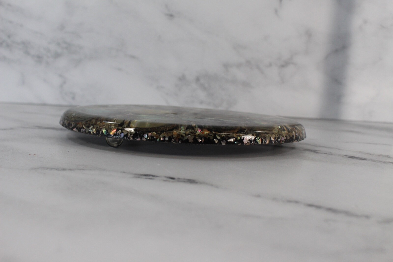 Vintage Abalone Shell Lucite Trivet Round Hot Plate Footed Iridescent 6 ...