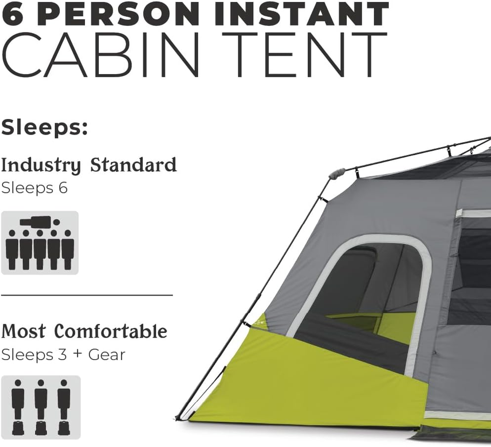 CORE Instant Cabin Tents | 6 Person Family Cabin Multi Room Pop up ...